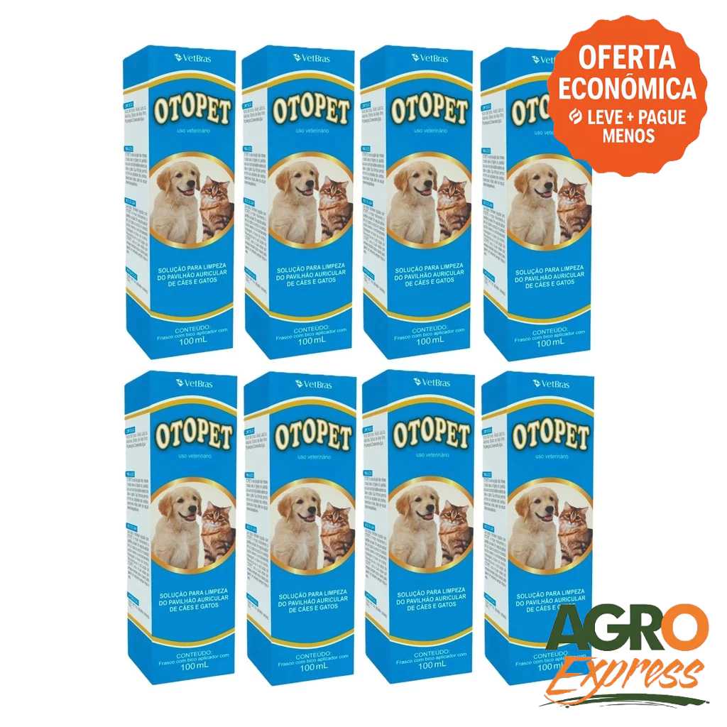 Kit 8 Otopet Solução Auricular 100ml Limpeza Orelha Para Cães e Gatos ...