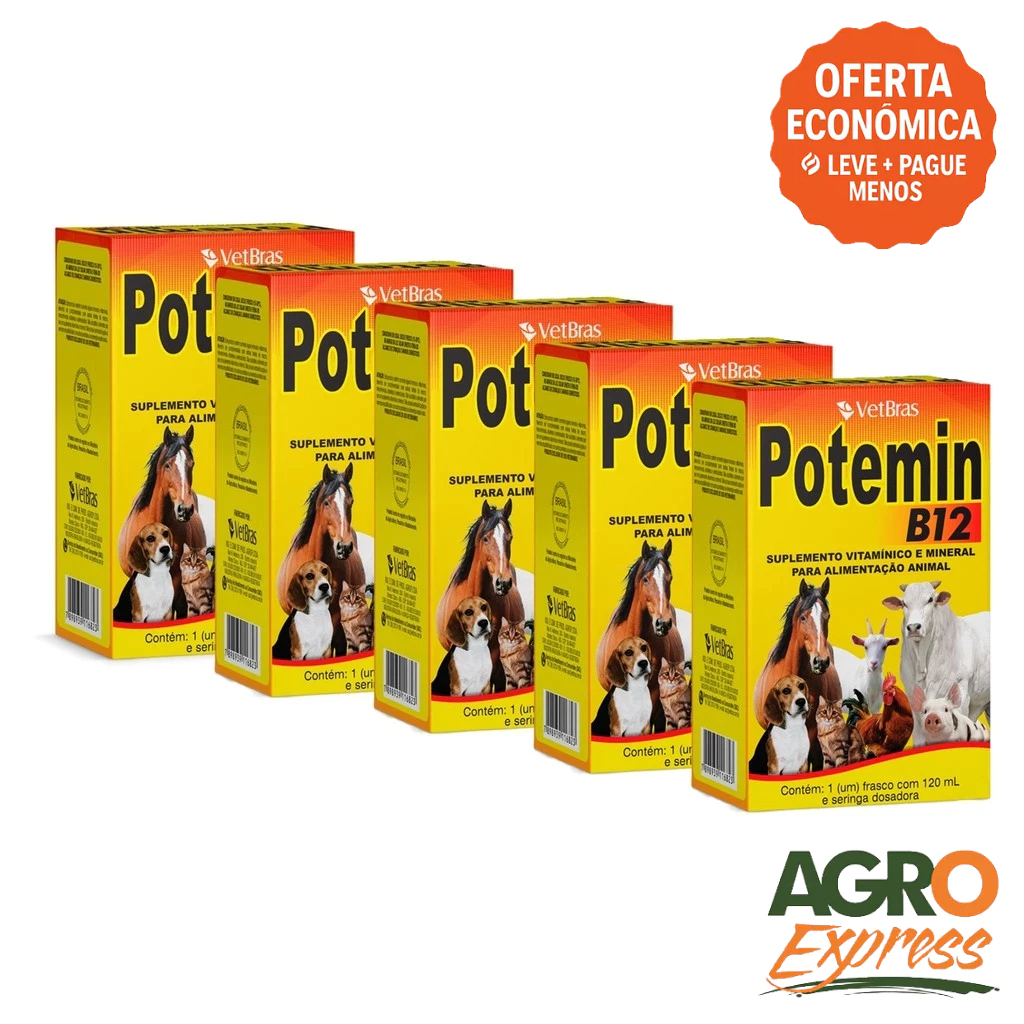 Kit 5 Potemin B12 120ml Suplemento Vitaminico e Mineral Fortalece ...