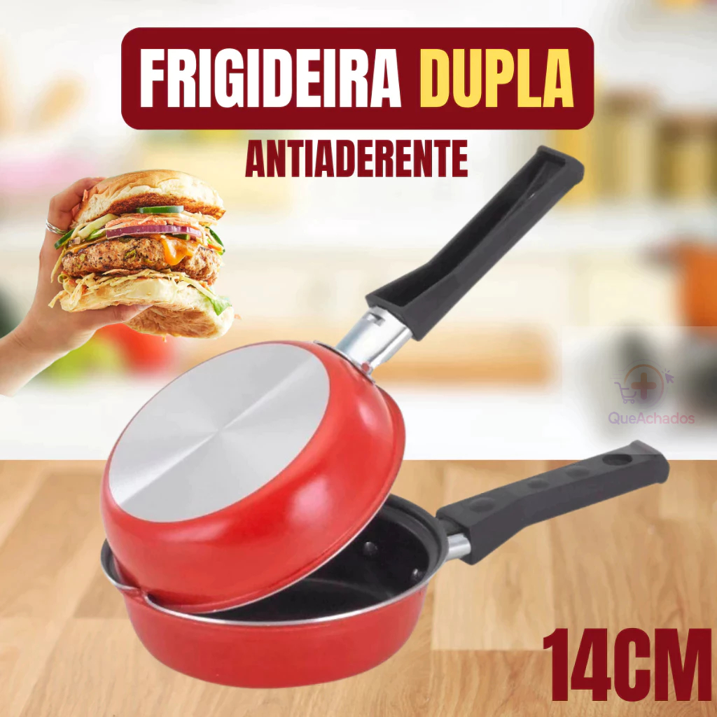 Frigideira Dupla Antiaderente Compacta 14 Cm Hamburguer Omelete Cozinha ...