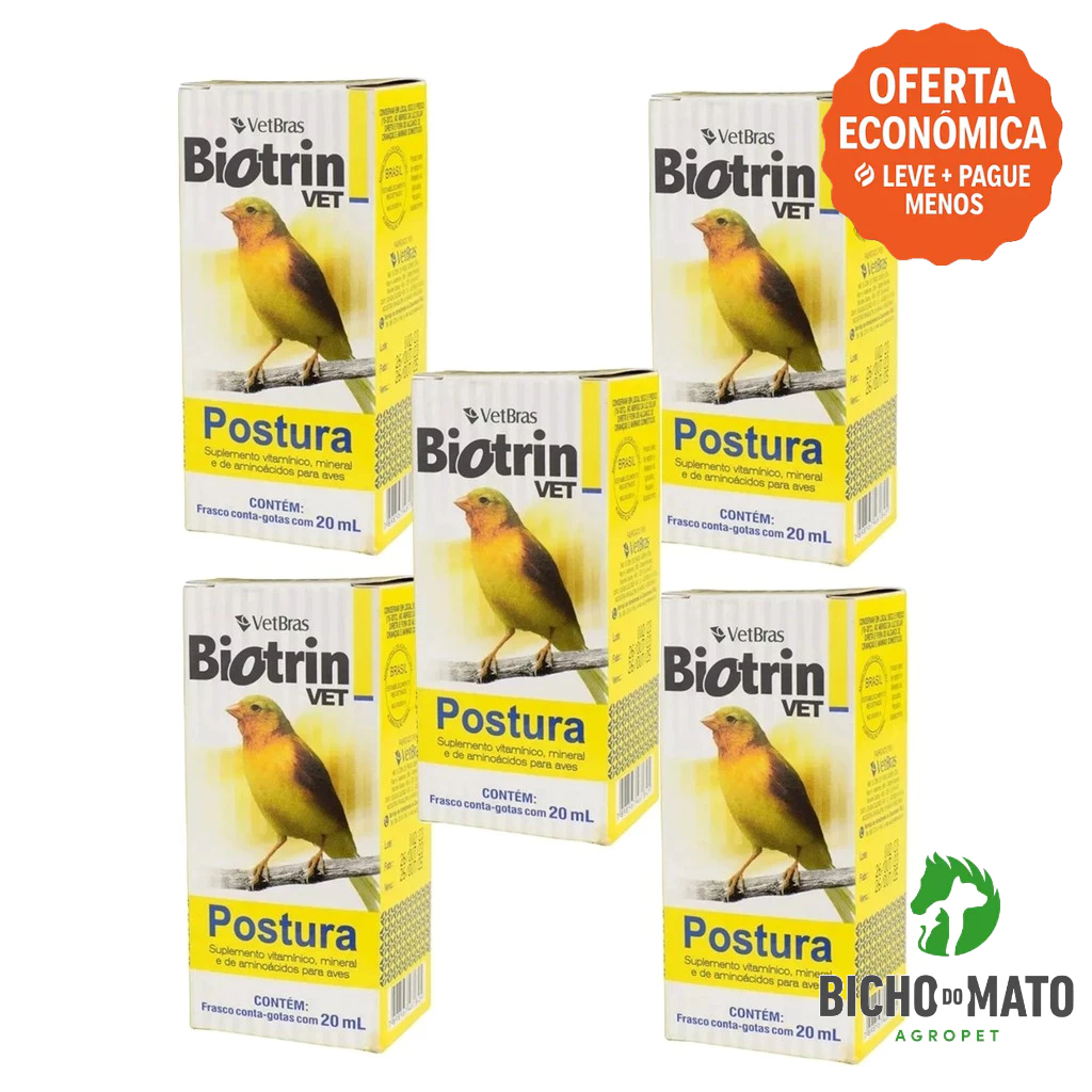 Kit 5 Biotrin Vet POSTURA 20ml Suplemento Vitamínico para Aves ...