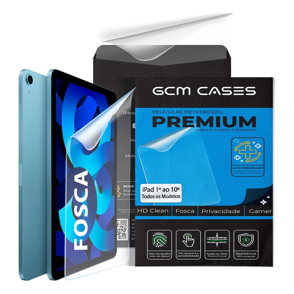 Pelicula Hidrogel Fosca para iPad 1ª ao 10ª Todos Modelos Flexível ...