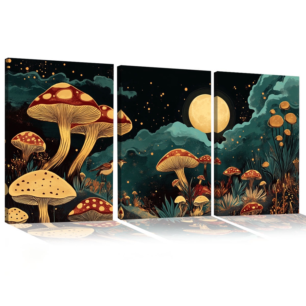 Quadro Decorativo Noite Encantada dos Cogumelos MDF Mosaico Sala Quarto ...