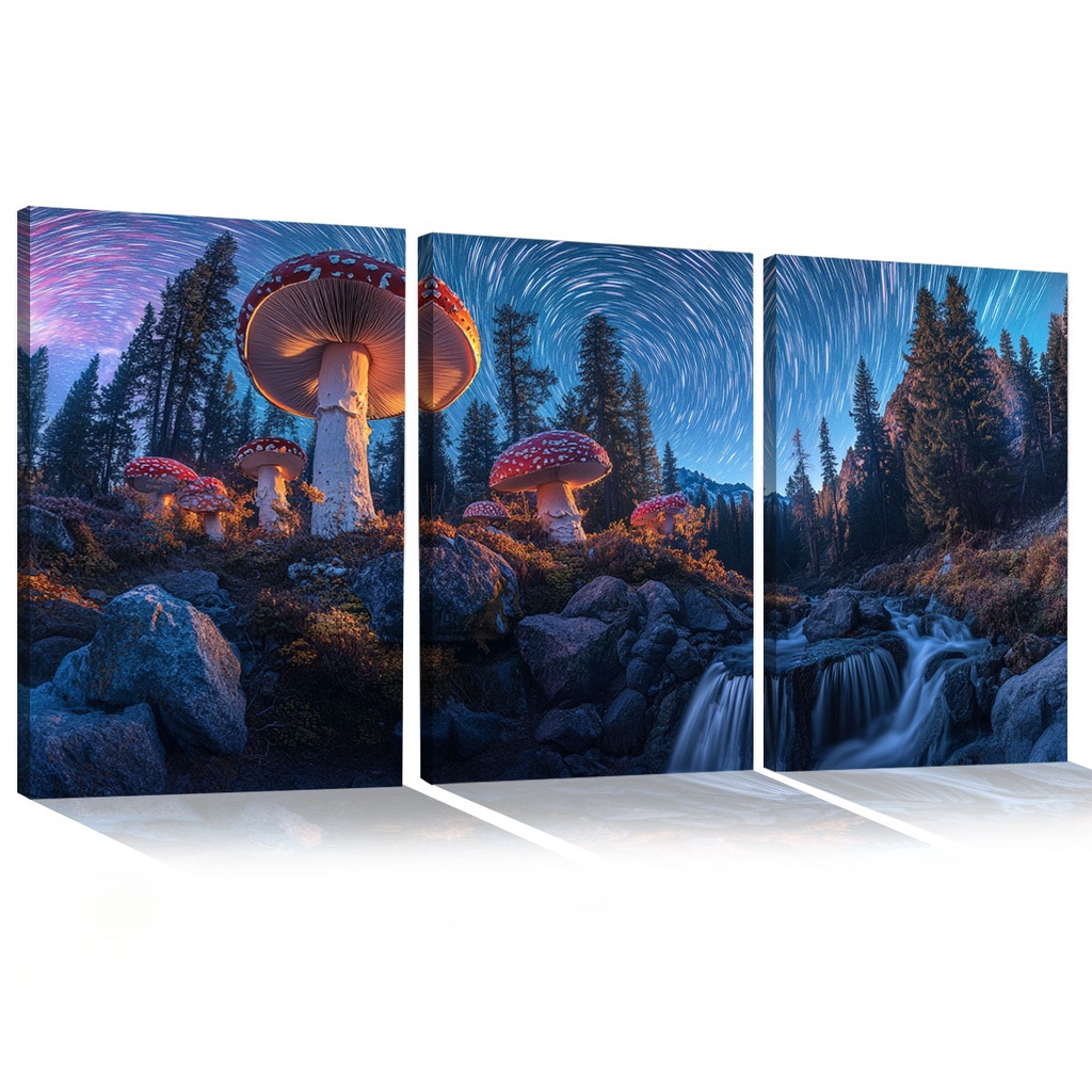 Quadro Decorativo Floresta Noturna com Cogumelos Mágicos MDF Mosaico ...