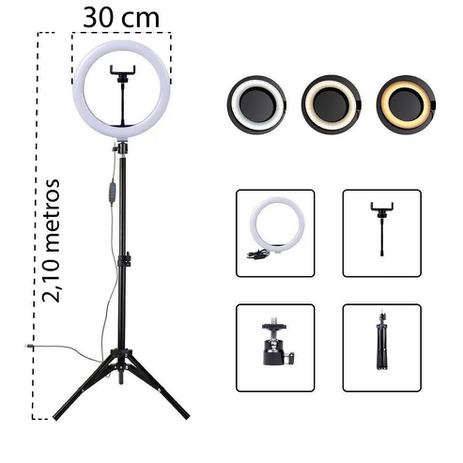 Ring Light Luz De Led Iluminador 12 Polegadas 31cm Com Tripé 2.1m | Shopee Brasil