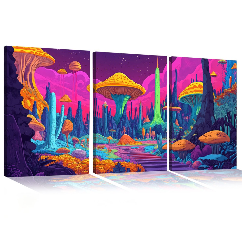 Quadro Decorativo Paisagem de Cogumelos Fantásticos MDF Mosaico Sala ...