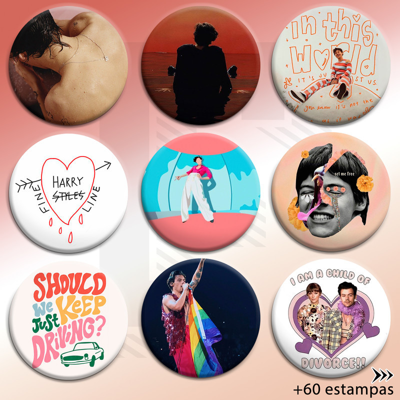 Kit Bottons Harry Styles - Metálicos | Holográficos - Broche Bottom ...