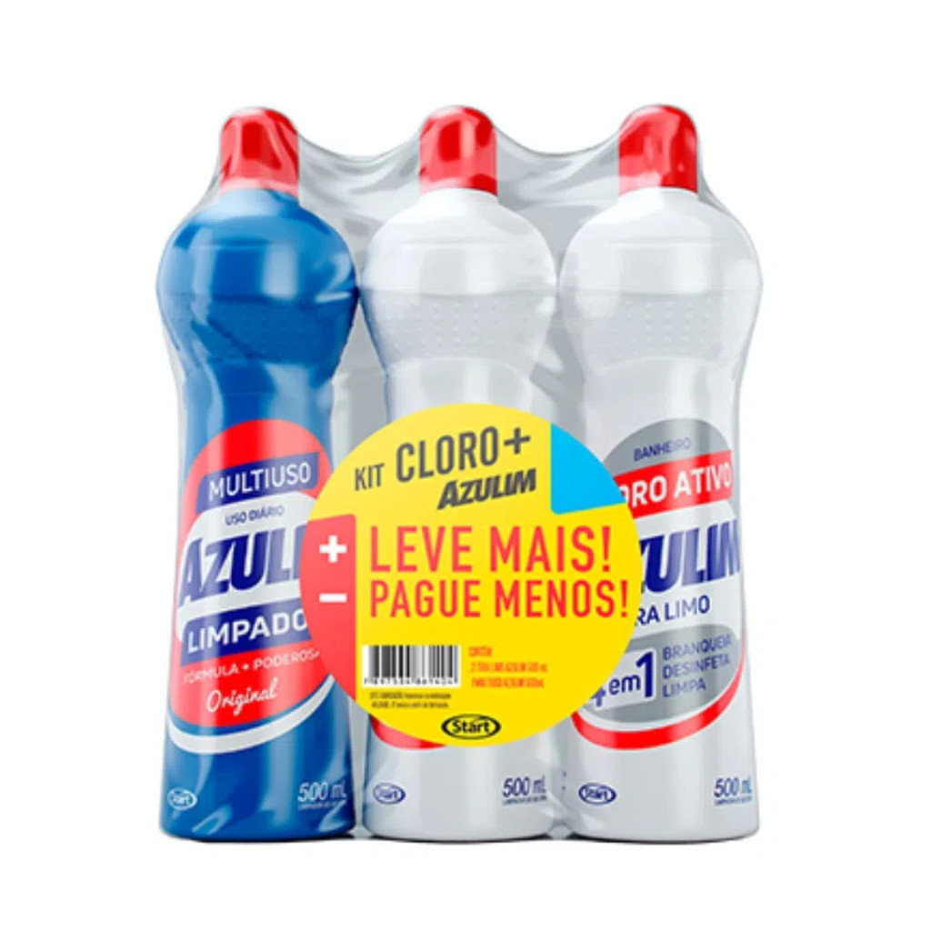 Kit Limpeza Cloro Mais Azulim 3x500ml Econômico Banheiro Multiuso Ação ...
