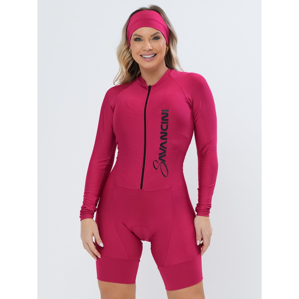 Macaquinho De Ciclismo Feminino - Forro GEL - Manga Longa Pink Moving Savancini (7460) | Shopee ...