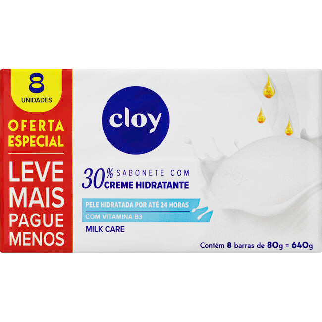 Sabonete Cloy Milk Care Pack com 8x80g | Shopee Brasil