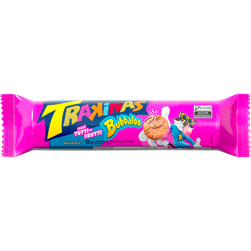 Kit com 4 Biscoito Recheado Trakinas Tutti Frutti Pacote com 126g ...