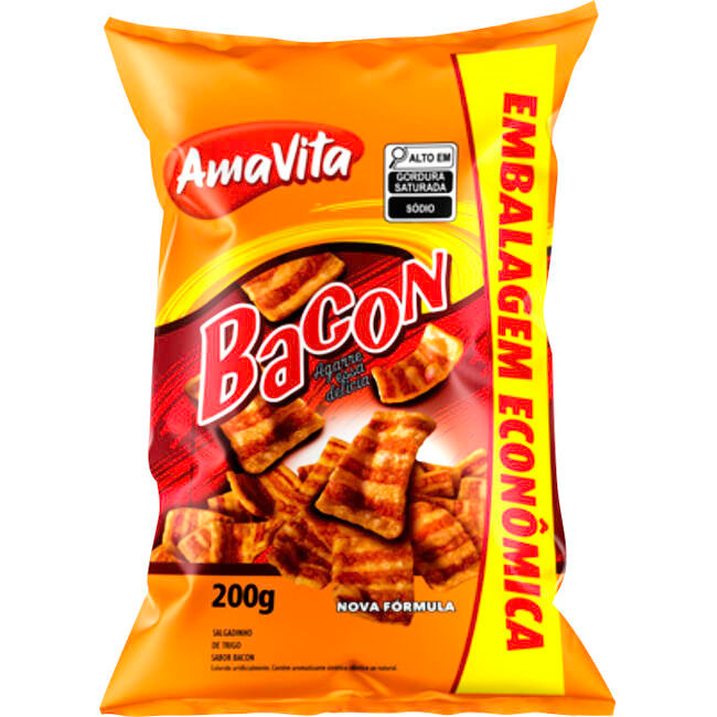 Kit com 4 Salgadinho Amavita Bacon Pacote com 200g | Shopee Brasil