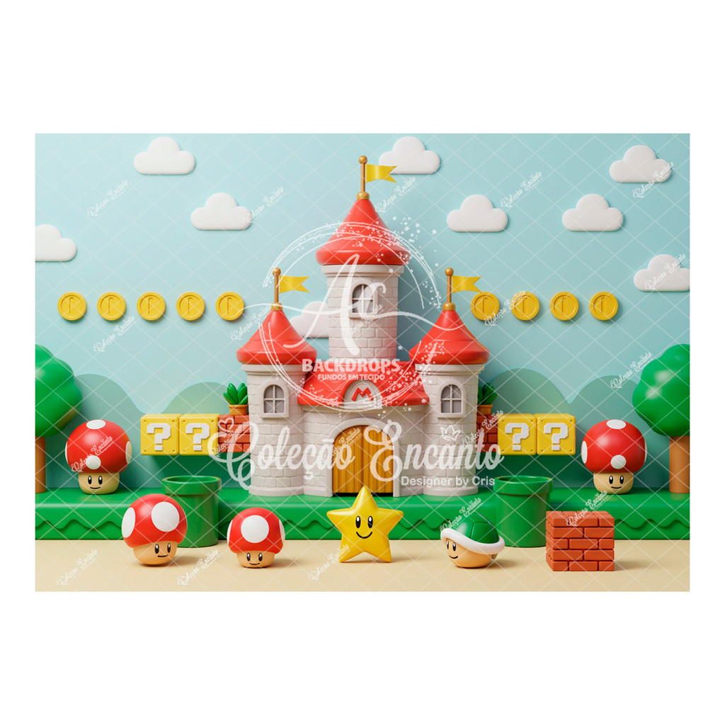 EXCLUSIVO FUNDO FOTOGRAFICO SUPER MARIO ENCANTO ALINE CASTRO EM TECIDO ...