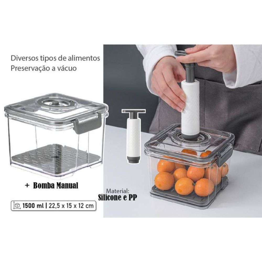 Pote Hermético Vácuo 1,5L com Bomba Manual Conserva Alimentos ...