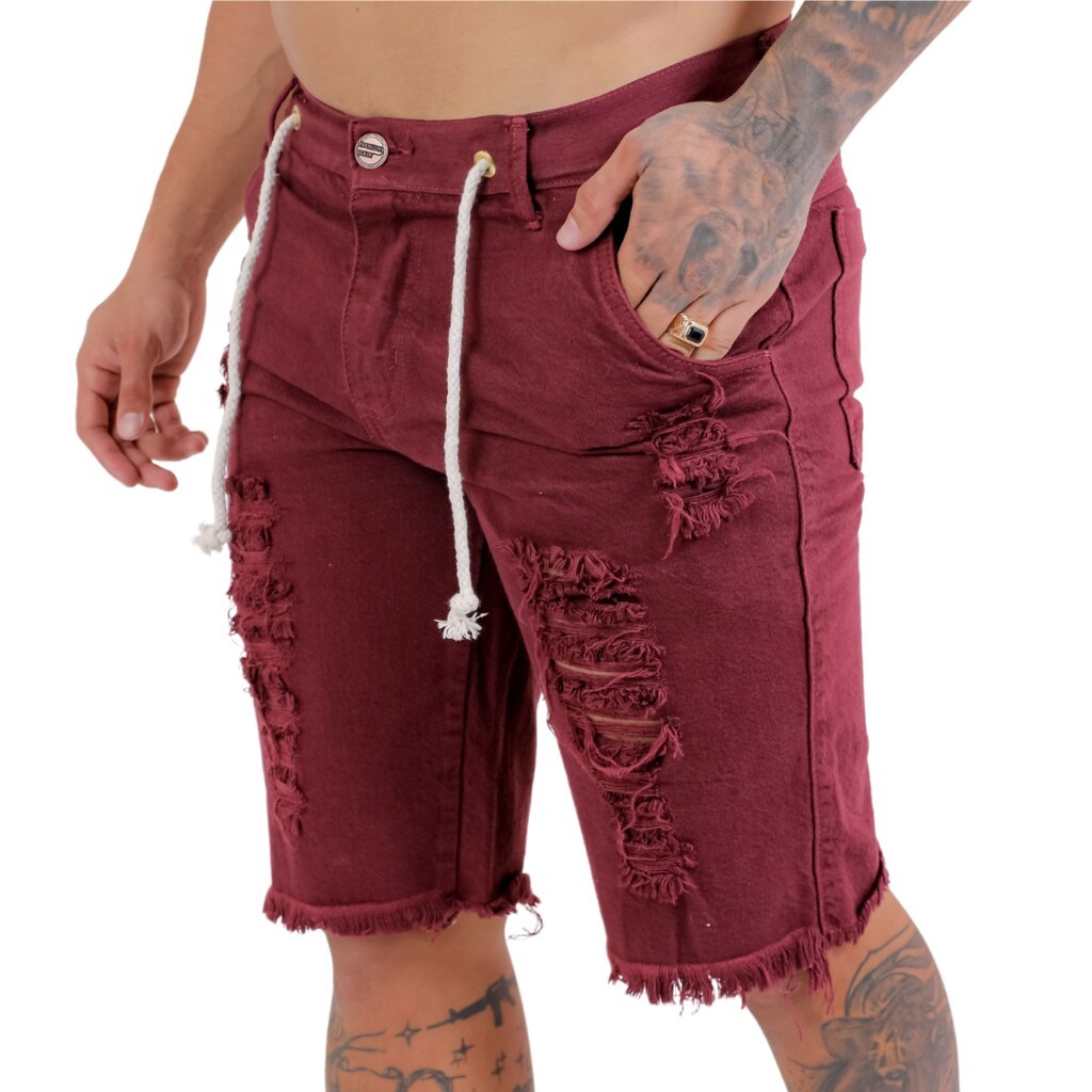 Bermuda Masculina Jeans Destroyed Cor vinho,Status Silva e Cia | Shopee ...