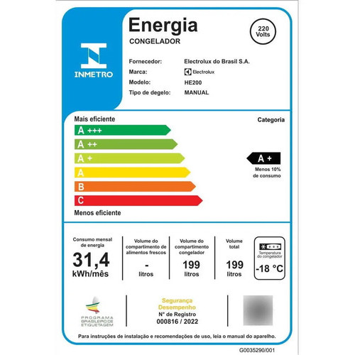 Freezer Horizontal Electrolux Cycle Defrost (he200) | Shopee Brasil