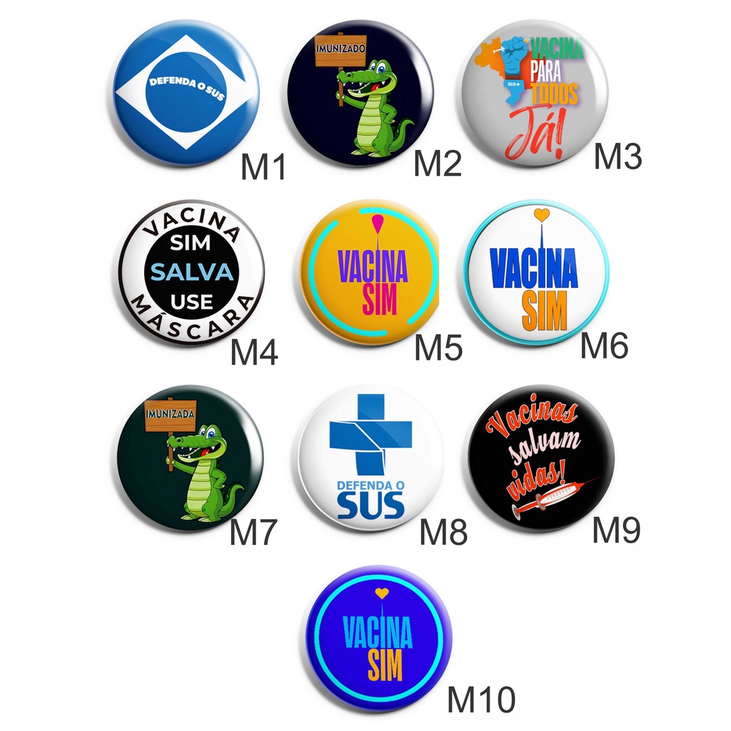 Botom Personalizado Vacina Sim Defenda o SUS Para Todos 4,4cm 10 ...
