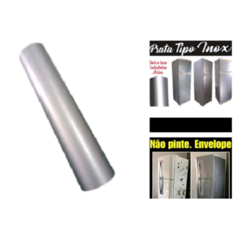 película Adesivo Tipo Papel inox 1 MT x 61 CM Vinil Prata Tipo Inox ...