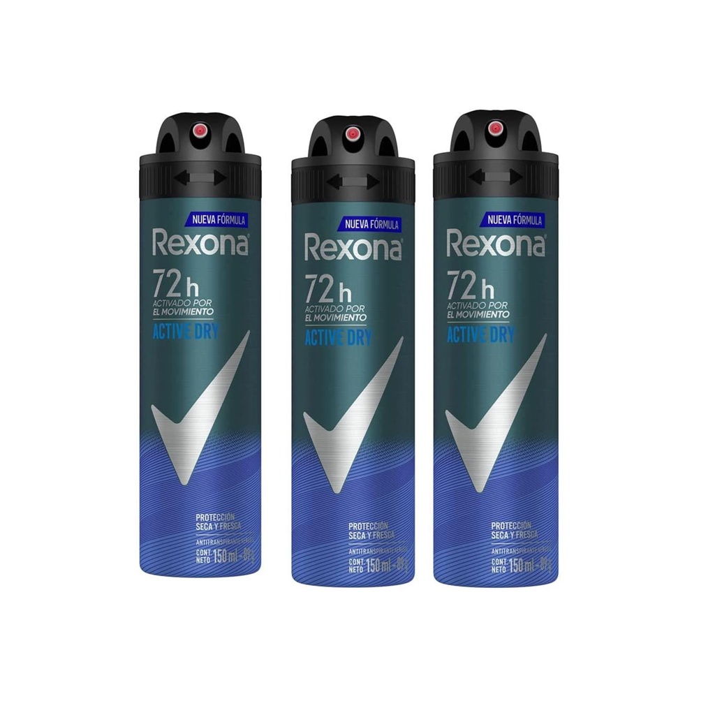 Kit 3 Desodorantes Aerosol Rexona 72h Active Dry/Azul 150ml Cada ...