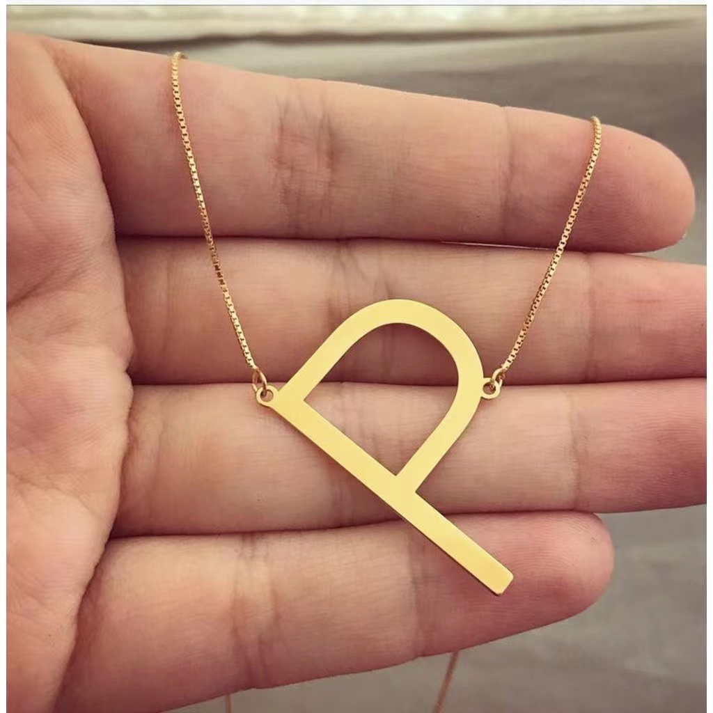 Colar Letra Lisa Folheado Inicial cordão veneziana Folheado a Ouro 18K ...