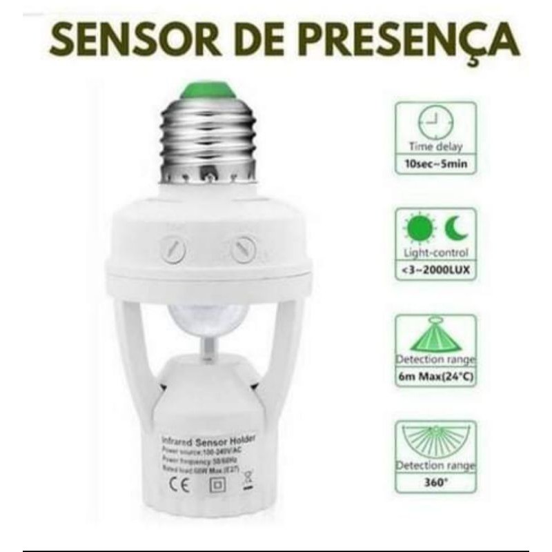 sensor de presença pra lampas e 27 o padrão com fotocélula grande ...