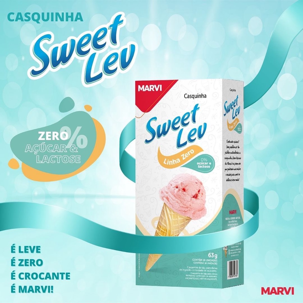 Casquinha de Sorvete 0% Açucar e Lactose Swet Lev Marvi 63g com 18 ...