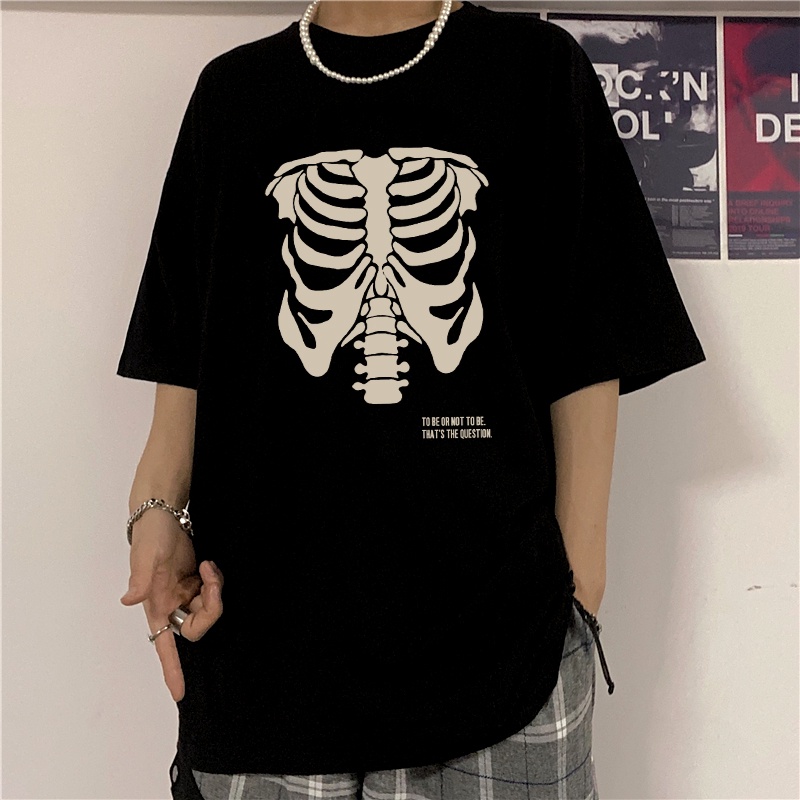 Hip hop Funny Graphic Skeleton Bone Print T shirt Men/Women Punk ...