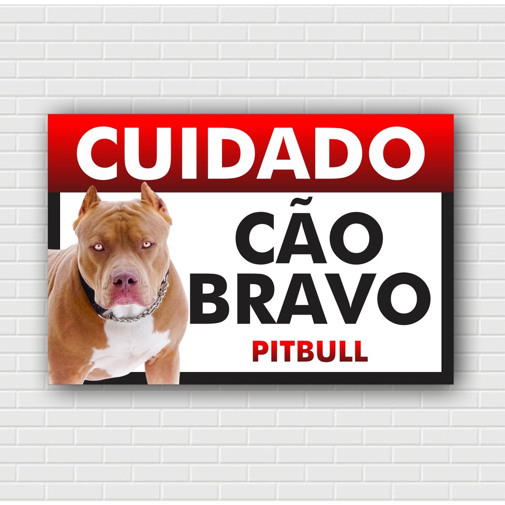 Placa Aviso Cuidado Cão Bravo Pitbull 20x30 Pvc 1mm | Shopee Brasil