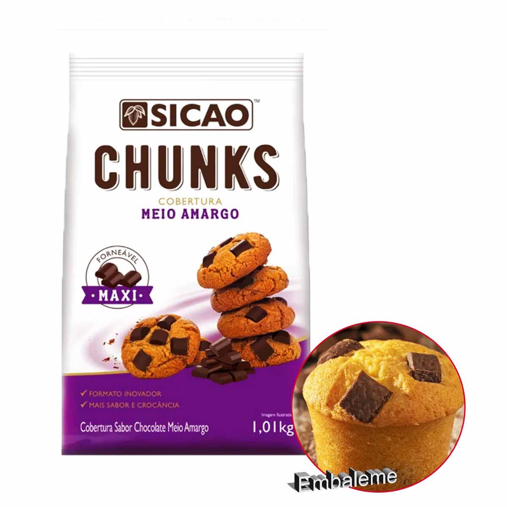 Cobertura Fracionada Meio Amargo Chunks Sicao 1,01kg | Shopee Brasil