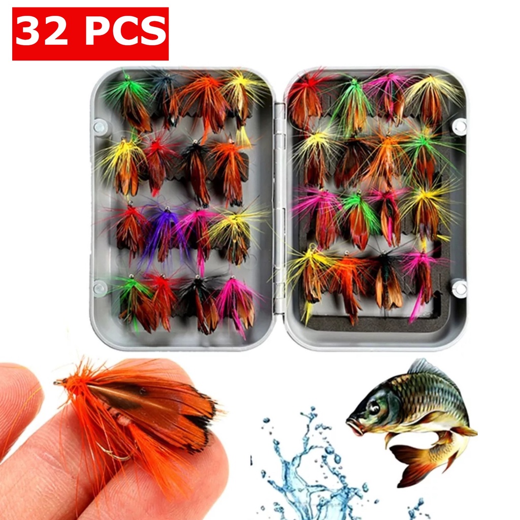 Kit Com 32 Iscas Artificiais Mosca Fly Fishing Pesca Tucunaré Tilapia ...