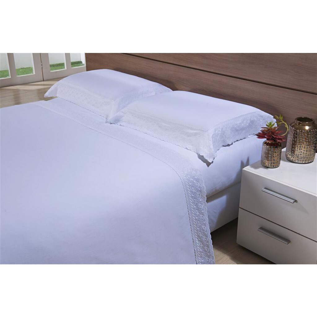 JOGO DE CAMA 300 FIOS EDIMBURGO QUEEN BRANCO | Shopee Brasil