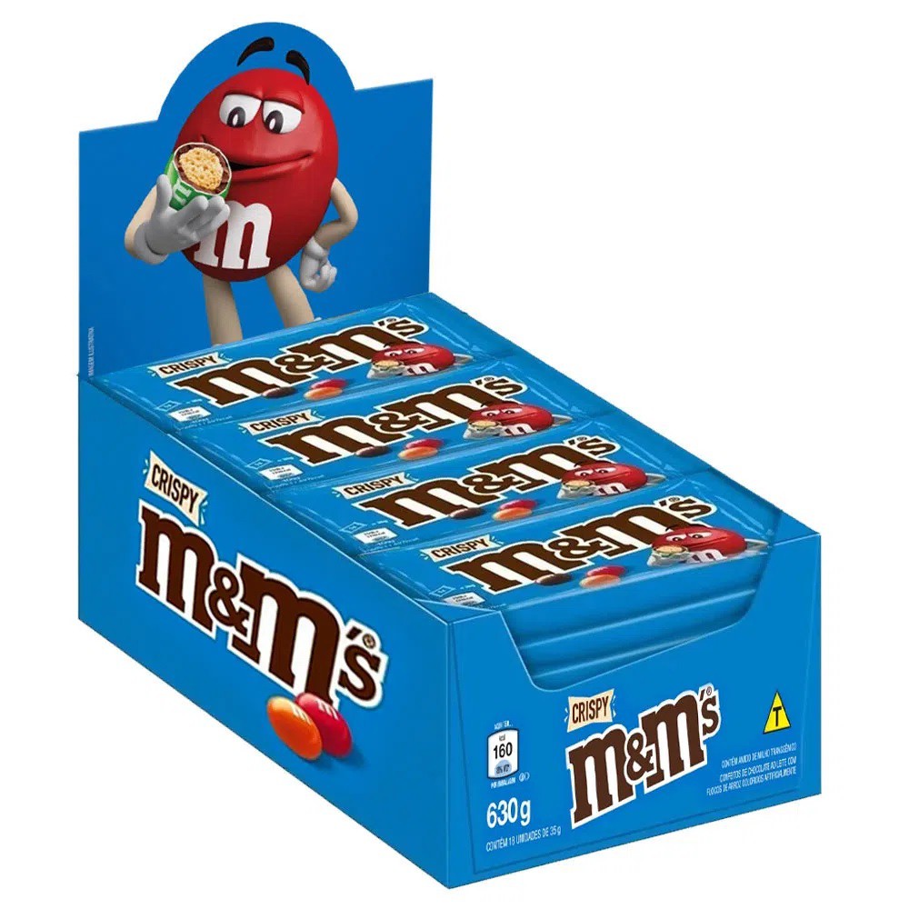 1 Display Confeito de Chocolate M&M's Crispy - 18 Unidades x 35 g ...