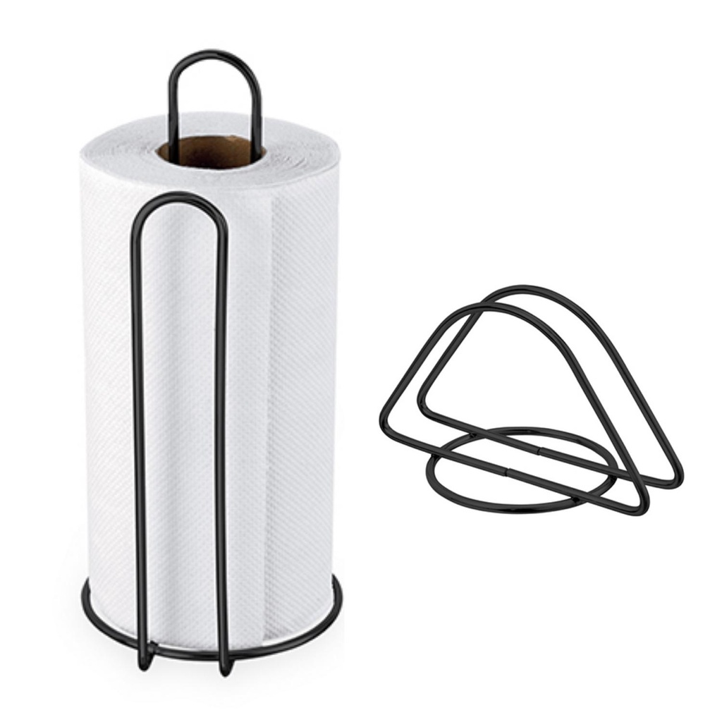 Kit Porta Rolo Papel Toalha + Porta Guardanapos Preto Fosco | Shopee Brasil
