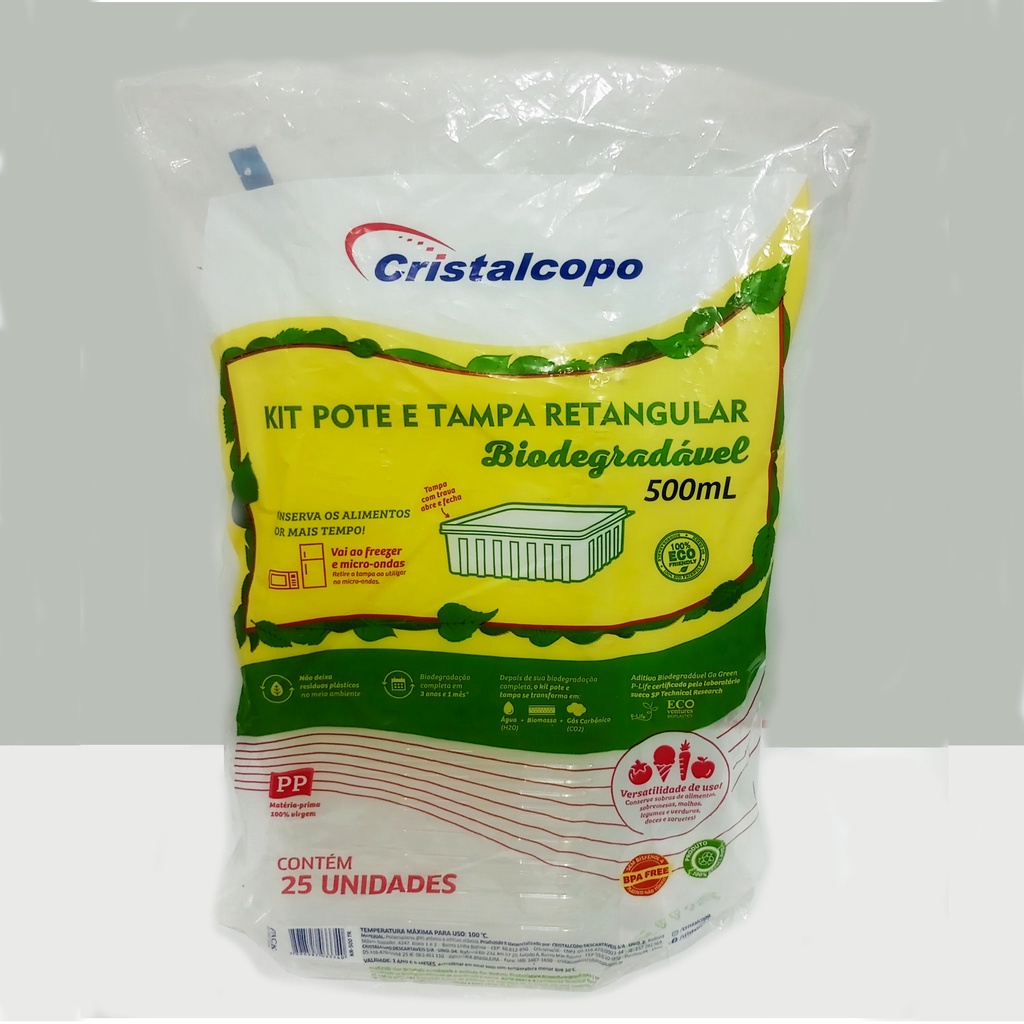 Kit Pote e Tampa Retangular Marmita descartável Cristalcopo - 500ml 25 unidades | Shopee Brasil