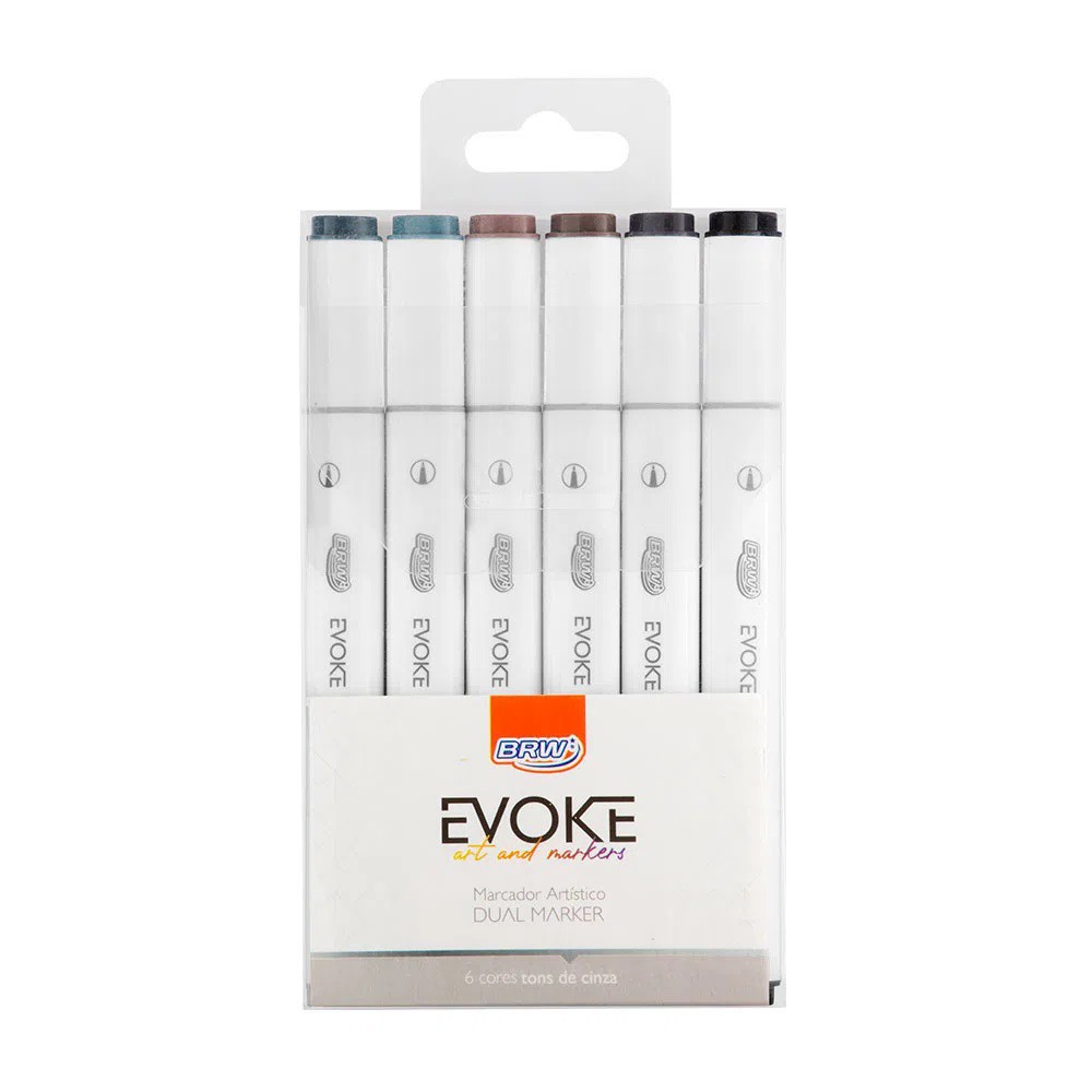 Marcador Artístico 6 Tons de Cinza BRW Evoke Dual Marker 6 Cores Ponta ...