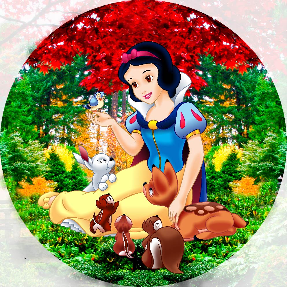 Painel De Festa Redondo Sublimado Em Tecido Tema Branca de Neve ... Painel De Festa Redondo Sublimado Em Tecido Tema Branca de Neve ...