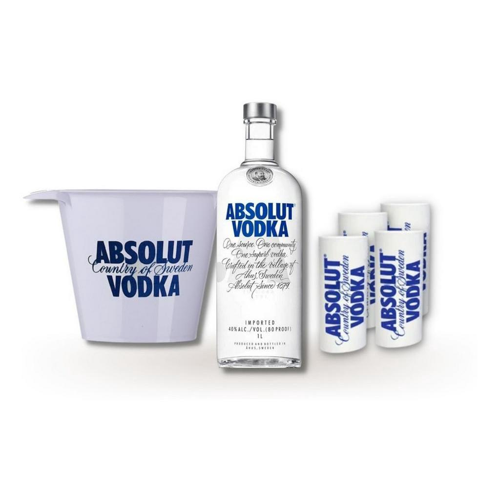 Kit Vodka Absolut 1 Litro + Balde e 4 Copos Personalizados | Shopee Brasil