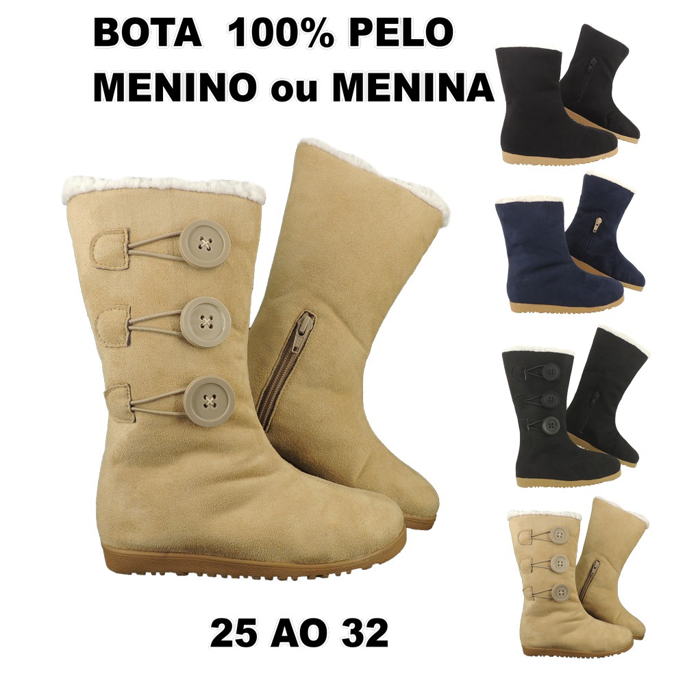 Bota de Pelo Infantil Menino ou Menina 100% Forrada Inverno Lã Neve ...