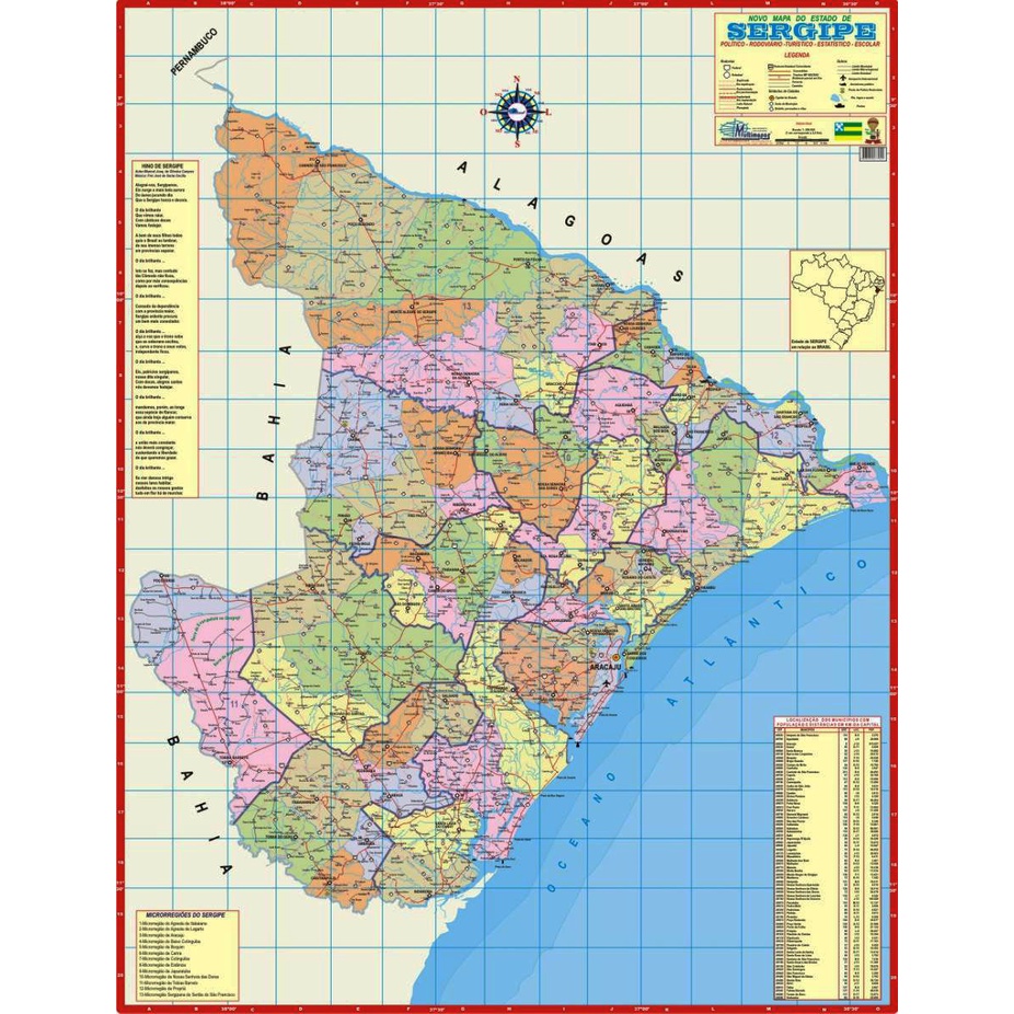 Mapa Estado Sergipe Politico Rodoviario Poster Geográfico Dobrado ...