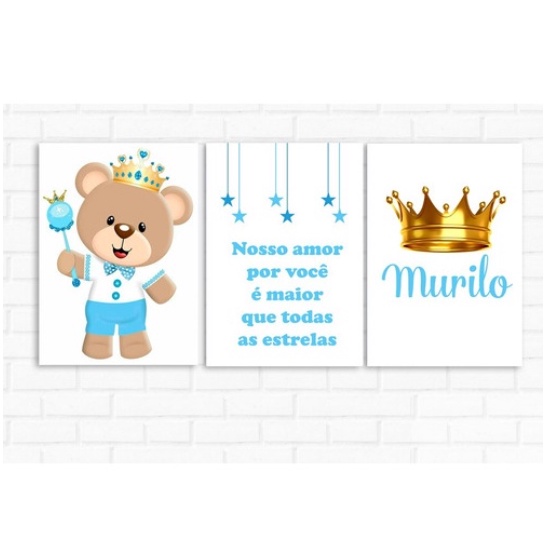 Kit quadro decorativo infantil Urso príncipe azul Bebê para o quanto ...