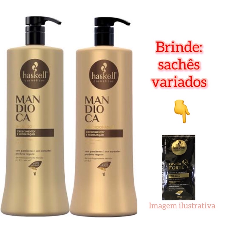 Kit Haskell Shampoo e Condicionador Mandioca 1 litro | Shopee Brasil