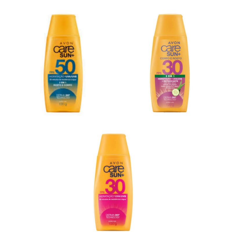 Protetor solar Avon Care Sun FPS 30 e 50 rosto e corpo 120g | Shopee Brasil