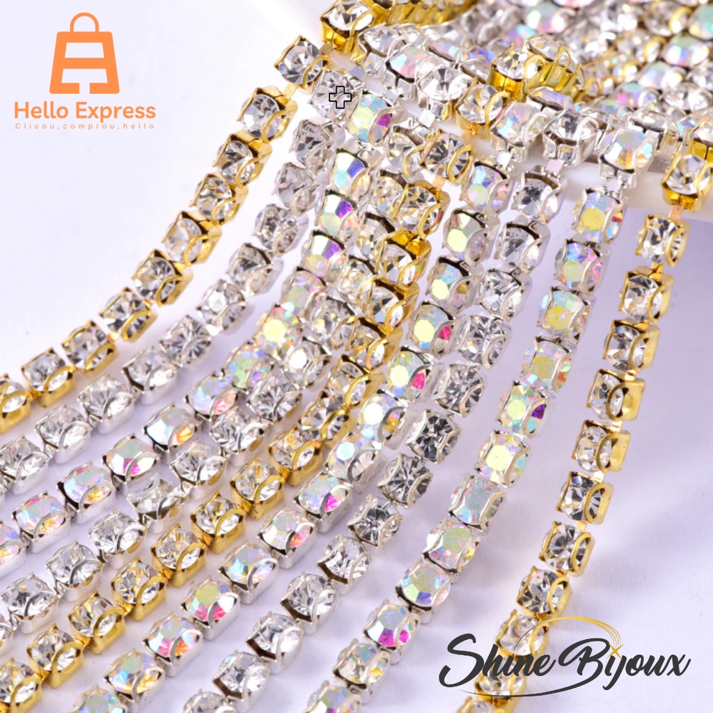 Strass em metro SS12 ( 3mm) Corrente de Strass Com banho para roupas ...