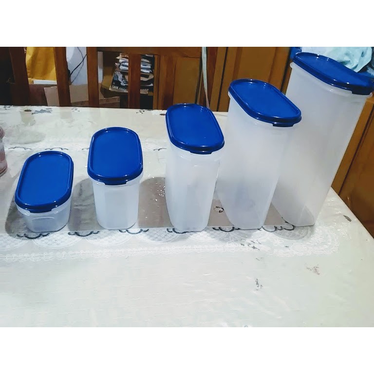 Modular Oval Tupperware kit com 5 Peças com tampa azul marinho | Shopee ...