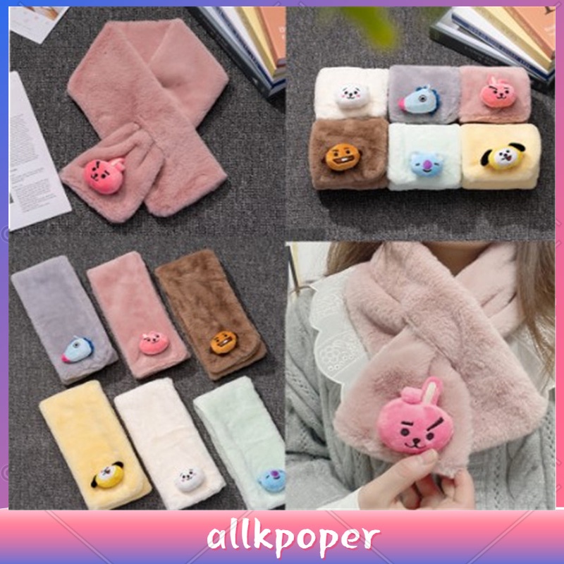 KPOP BTS Cartoons Scarf BT21 Warm bib Versão Coreana Plush Imitação Rex ...
