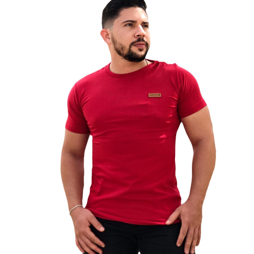 Camisa Masculina Lisa Com Manga Basic Algodão Com Elastano Kit 8 Pc ...