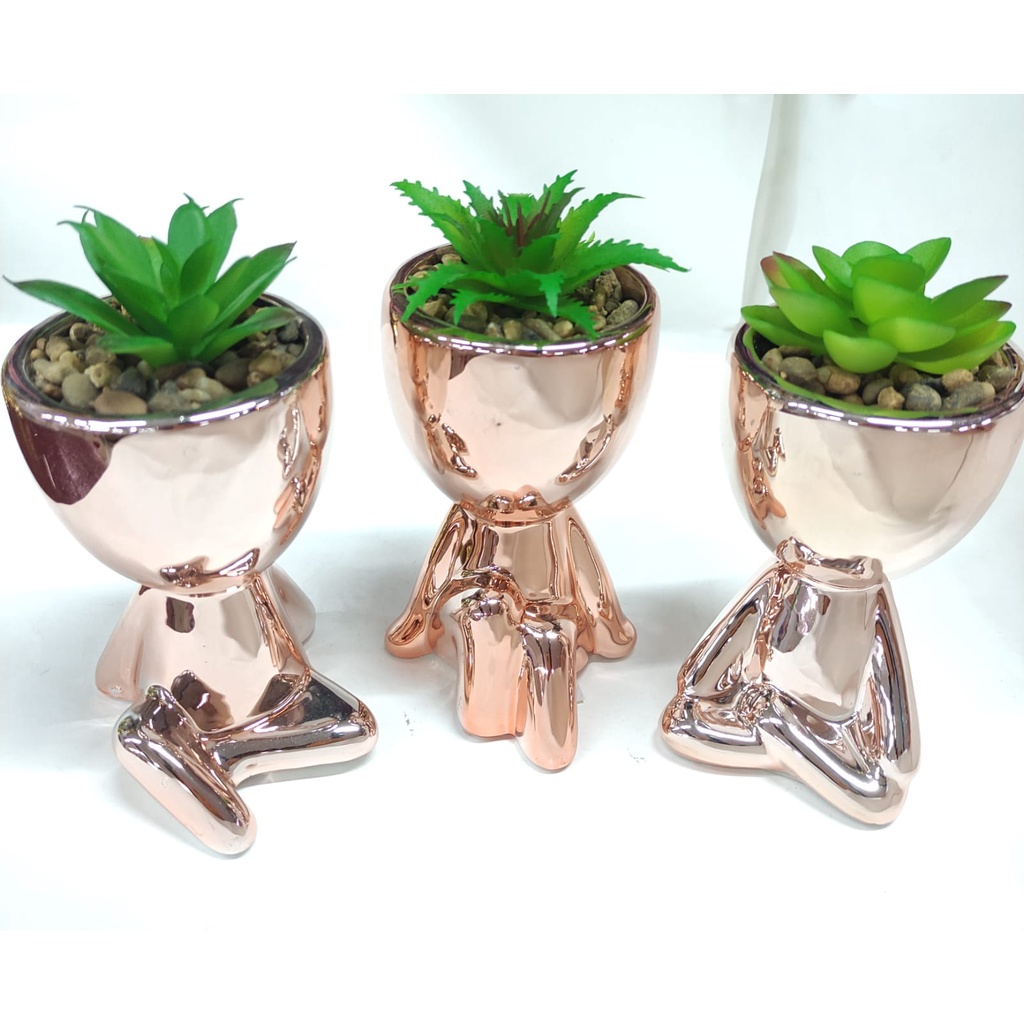 Kit 3 Vasos Cerâmica Robert Plant Bob Planta Artificial Rose /Gold ...