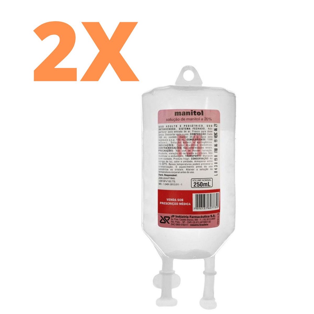 KIT 2 MANITOL 20% SOLUÇÃO ENDOVENOSA 250ML ESTERIL JP FARMA | Shopee Brasil
