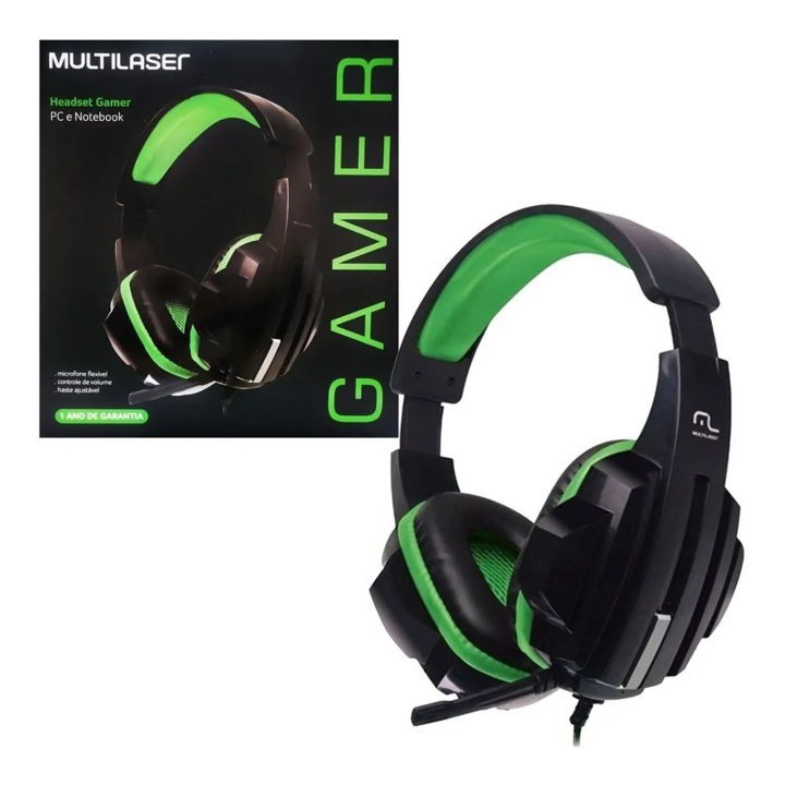 Headset Gamer Multilaser PH123 Com Microfone - P2 - Preto/Verde ...