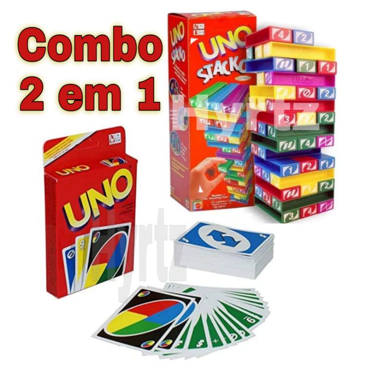 Jogo uno kit com 2 em 1 cartas e jenga | Shopee Brasil