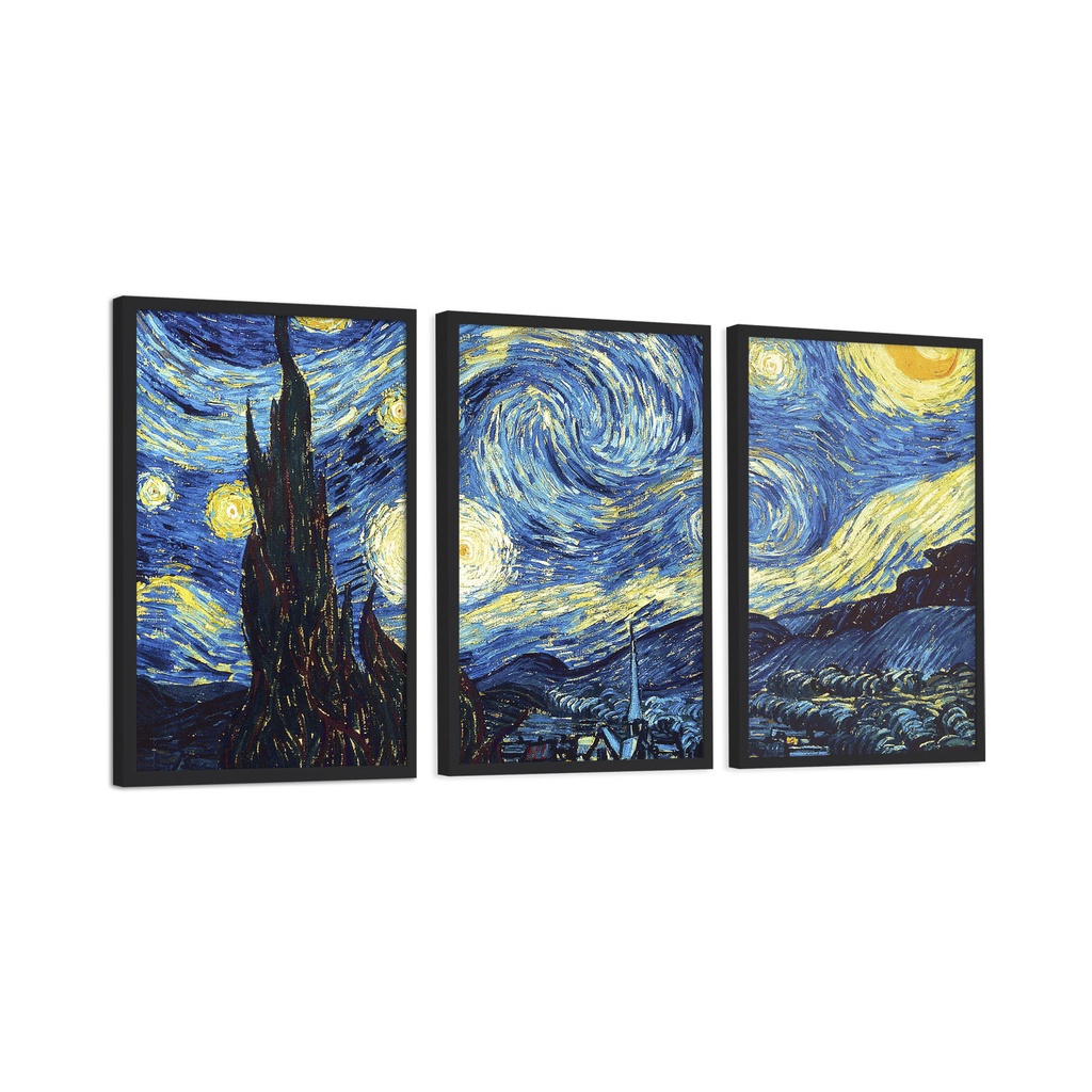 Conjunto 3 Quadros Decorativos A Noite Estrelada Van Gogh Com Vidro 30x40cm | Shopee Brasil